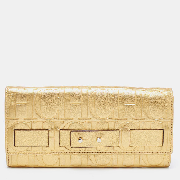 Carolina Herrera | Bags | Ch Carolina Herrera Metallic Gold Logo ...
